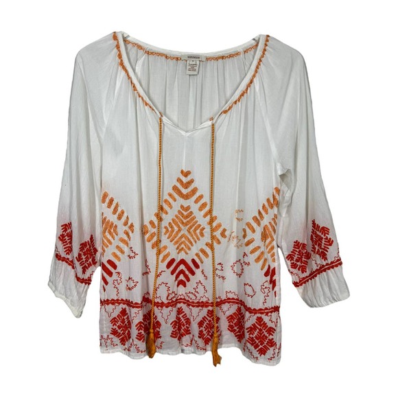 Sundance | Tops | Sundance Cotton Embroidered Top Small White Orange ...